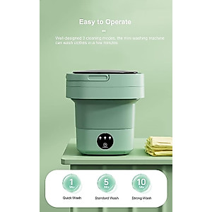 Small Portable Washing Machine, Mini Washer 9L High Capacity with 3 Modes Deep Cleaning for Underwear, Baby Clothes, or Small Items, Foldable Washing Machine for Apartments, Camping, Travel (Green)
