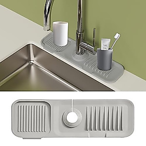 17"X5.9" Gray Kitchen Faucet Splash Guard - 3 in 1 Splash Guard with 5° Ramp - Protects Sinks from Splashing, Ideal for Kitchens, Bathrooms and RVs