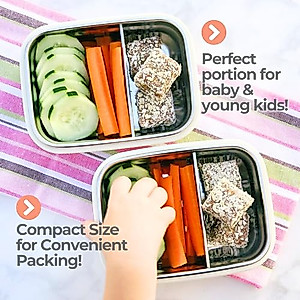 Innobaby Keepin' Fresh Stainless Steel Divided Bento Snack Box with Lid for Kids and Toddlers BPA Free, 5.9" x 4.7" x 1.8" inches.,11 oz. Pink