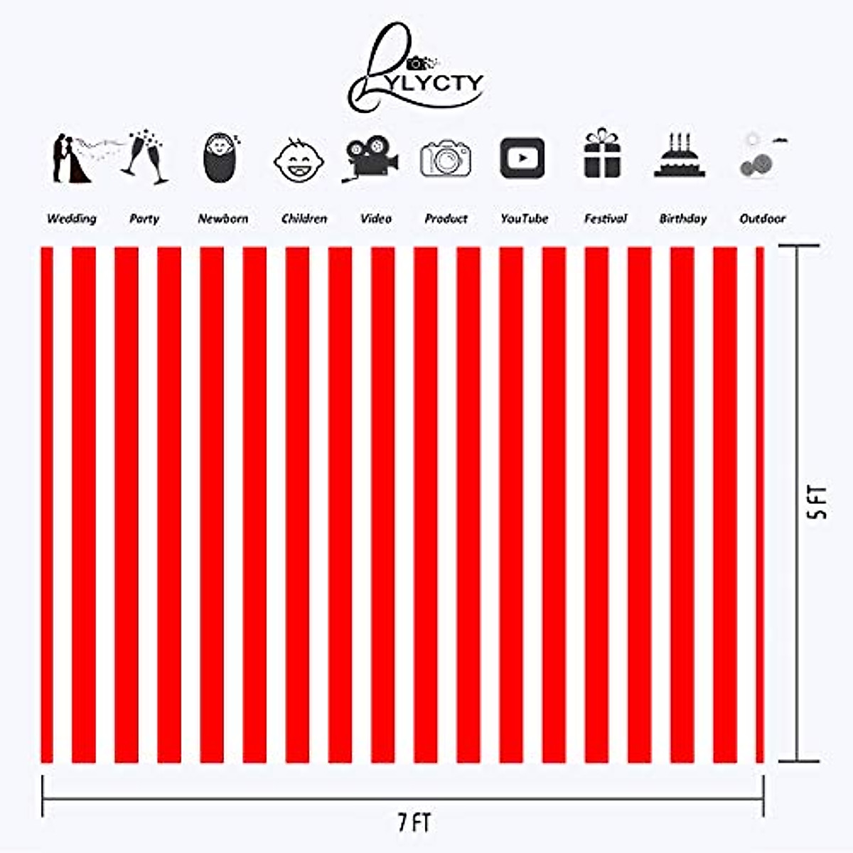 LYLYCTY 7x5 Birthady Backdrop Movie Theater Themed Party Decorations Big Top Circus Theme Party Supplies Banner Red and White Striped Background LYZY0503