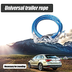 cueclue 1 PC Heavy Duty Car Towing Cable with Hooks, 13.1Ft x 0.3In Metal Portable Durable Vehicle Winch Cable, Universal Automotive Wire Rope Accessories for Tow Truck Wrecker Rollback SUV (Blue)