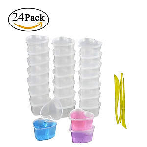 24 Pack Slime Containers with Lid, Small Heart-Shaped Plastic Foam Ball Clay Beads Storage Box with Lids for DIY Slime + 3PCS Tools