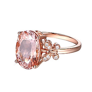 Women Oval Solitaire Ring Pink Simulated Gemstone Wedding Engagement Band CZ Butterfly Zircon Rings Fashion Jewelry (Rose Gold, 6)
