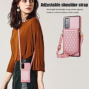 Phone Case for Samsung Galaxy S20 FE 5G 6.5 inch Wallet Cover with Screen Protector and Mirror Card Holder Crossbody Strap Cell S 20 EF UW S20FE5G S20FE 20S S2O Fan Edition 4G G5 Women Girls Rose gold