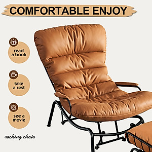 ovios Glider Rocking Chair with Ottoman, Mid Century Modern Accent Chair, Comfy Gliding Rocker Lazy Recliner Chair with Arms for Living Room and Small Space, Brown