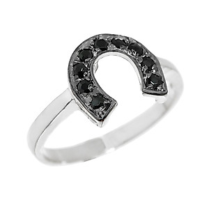Claddagh Gold Fine 925 Sterling Silver Black Onyx Lucky Horseshoe Ring (Size 7)