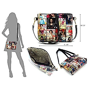 2PCS SET Michelle Obama Pop Art Print Collage 2-in-1 Satchel Bag,Clutch,Wallet 2pcs set (Hobo-Multi/red)