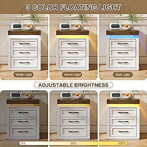 BROTTAR Nightstand with Gun Drawer, Farmhouse LED Bedside Table with Charging Station, Human Sensor, Smart Nightstand with Locking Drawer for Bedroom, Office