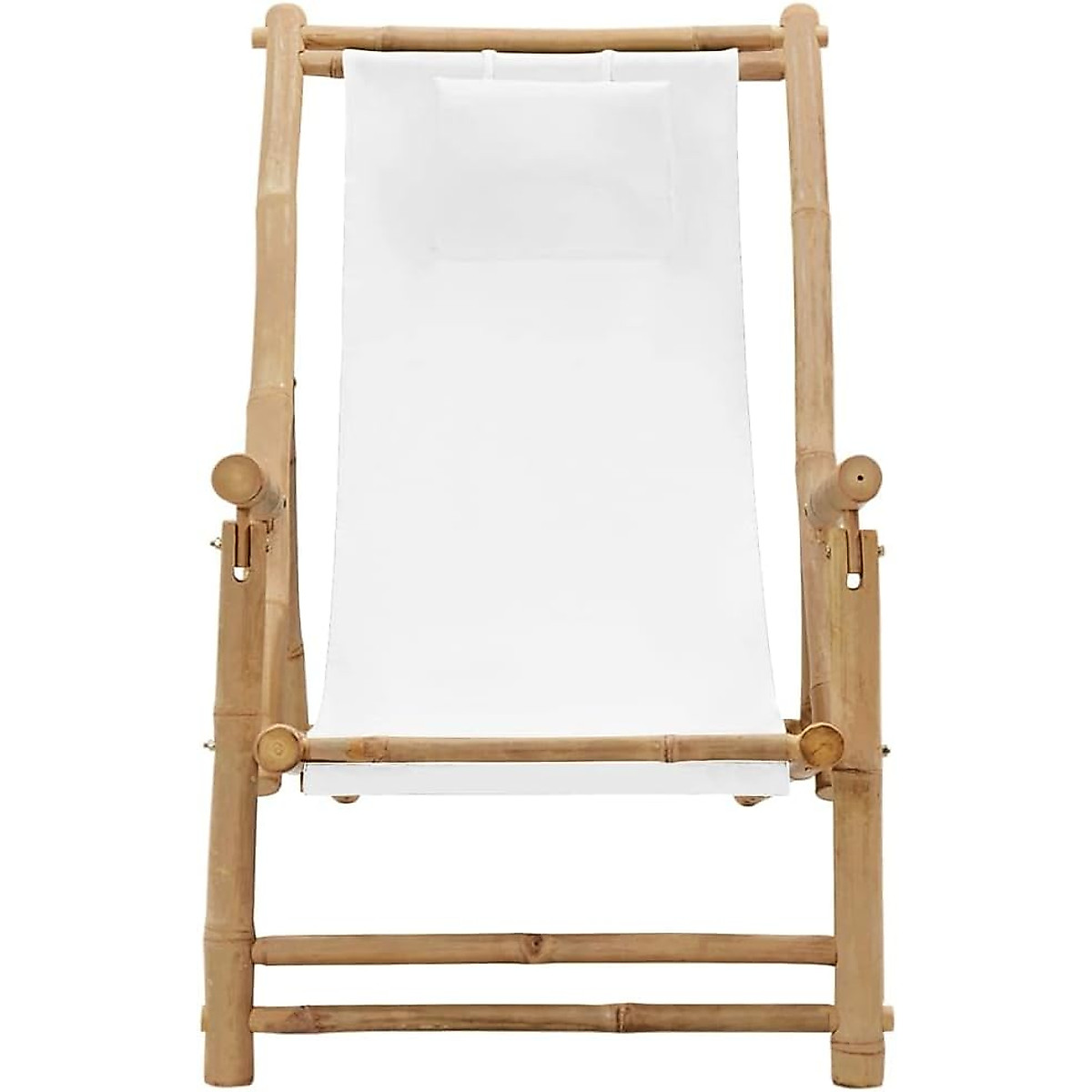 vidaXL Cream White Adjustable Deck Chair - Bamboo and Durable Canvas Material - Foldable Design for Easy Storage - Ideal for Garden, Patio, and Terrace