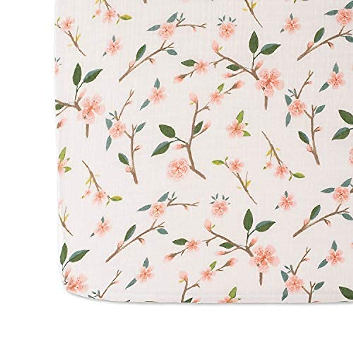 Red Rover Kids All-Cotton Muslin Fitted Crib Sheet- 52”x 28”x 9”- 100% Cotton – Machine Washable – Lightweight & Breathable – Playful Designs – Nursery, Crib, Bed – Unisex (Peach Blossom)