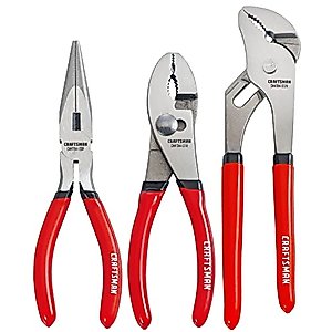CRAFTSMAN Pliers Set, 3 Piece Set, 6 Inch Long Nose, 6 Inch Slip Joint, 8 Inch Groove Joint (CMHT84103R)