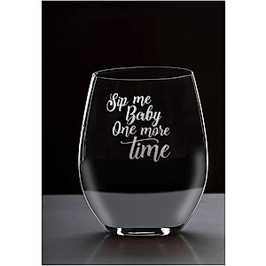 Lushy Wino - Etched Wine Glasses Stemless: Sip Me Baby One More Time | 18oz. All Purpose Wine Glass with Funny Sayings