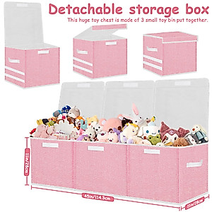 Pantryily Extra Large Toy Storage Box, Stackable Storage Bins with Lids, Detachable Toys Boxes Chest Organizer,Collapsible Bins with Sturdy Handles for Girls(Pink)