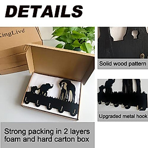 SCITOY Giraffe Key Hooks, Animal Theme Wall Mount Organizer, Wooden Key Holder with 5 Metal Hooks,19 * 29 * 3cm Black Home Decoration for Storage, Living Room, Hallway, Office… (Giraffe and Elephant)
