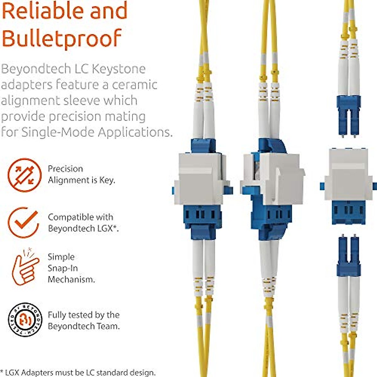 BEYONDTECH Fiber Optic LC to LC Adapter Singlemode OS1 OS2 UPC Keystone Jack (Modular) Color: Blue - 5 Pack - Compatible with Keystone Patch Panels and Wall Plates PureOptics