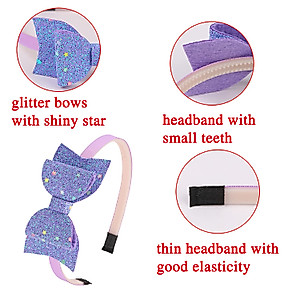 XIMA Bows Headbands For Girls,Kids Headbands 3.5 inch Sequin Glitter Hairband With Bow Little Girls Hair Bands,Pack of 10