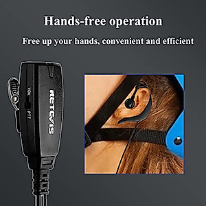 Retevis VOX Hands Free Walkie Talkie Earpiece with Mic, Coil Tube, G Shape Earhook, Compatible RT22 RT21 H-777 RT68 RT19 RT22S RB39 Two Way Radios, 2 Pin Two-Way Radio Earpiece(6 Pack)