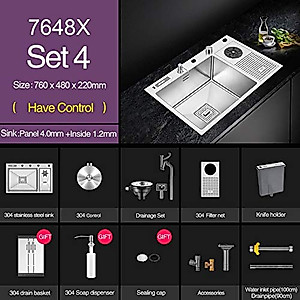 LMMDDP Handmade Brushed Sink 304 Stainless Steel 4mm Thickness High Pressure Cup Washer Bar Counter kitchen Sink ( Color : Set 4 )