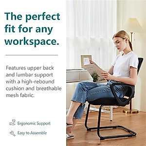 SMUG Desk Chair No Wheels Set of 2, Mid Back Computer Chair Ergonomic Mesh Office Chair with Larger Seat, Executive Sled-Base Task Chair with Lumbar Support and Armrests for Women Adults, Black