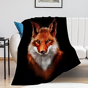 Fox Blanket Decor Soft Plush Sherpa Warm Animal Flowers Fleece Blankets Living Room Breathable Lightweight Throw for Kids Girls Boys Adult (100x130cm(40"x50"))