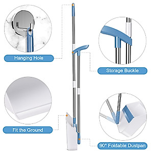 Masthome 42" Large Industrial Mop with 2 Reusable Mop Pads,Commercial Microfiber Mop & Long Handle Lightweight 180 Degree Rotating Broom Set with Squeegee Broom for Floor