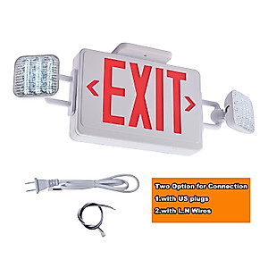 Apmeetlux Red Exit Sign with Emergency Lights, 200lm 3Hours Plug in Emergency Exit Sign with Lights Battery Backup for Business,Commerical Emergency Lighting Combo UL 924 AC85-277V Double Face