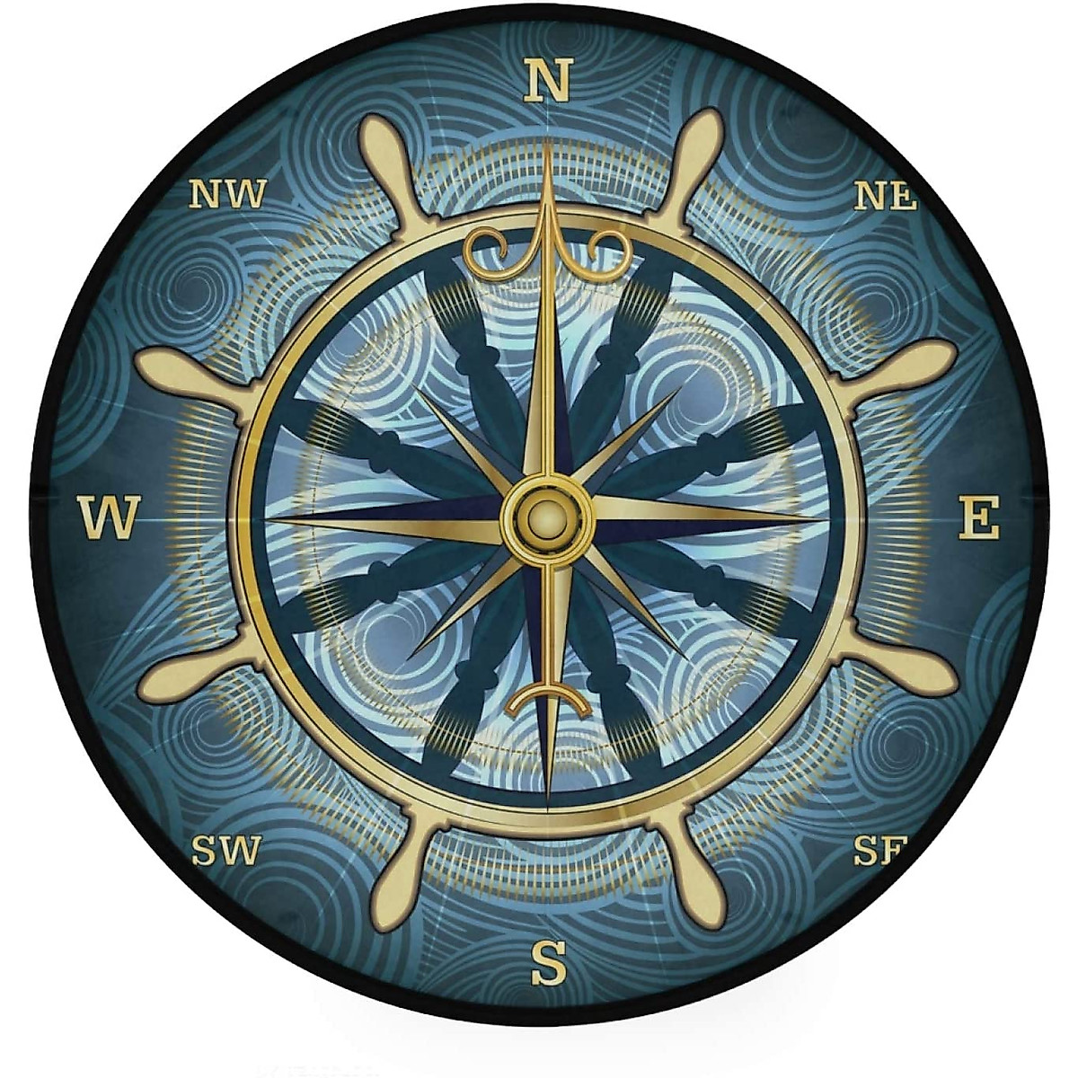 Blue Anchor Round Area Rug Spa Mat Runner, Non-Slip & Absorbent Accent Rug, Washable Chair Mat for Vanity Bathtub Shower Entryway Patio Porch 24" Diameter