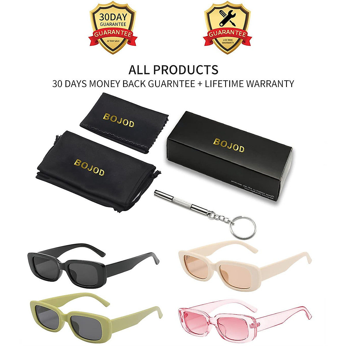 BOJOD Trendy Rectangle Sunglasses for Women Men green Chunky Frame 90s Y2K Rectangular colored bulk Sunglasses