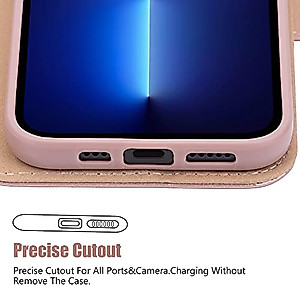 Arae Compatible with iPhone 13 Pro Max Case Wallet Flip Cover with Card Holder and Wrist Strap for iPhone 13 Pro Max 6.7 inch-Rose Gold