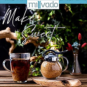 Millvado Syrup Dispenser, Restaurant Style Glass Honey or Maple Syrup Dispenser,10 Ounces, Dishwasher Safe