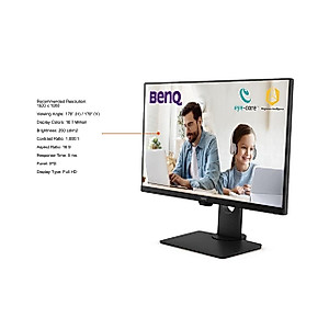BenQ GW2780T Computer Monitor 27" FHD 1920x1080p | IPS | Eye-Care Tech | Low Blue Light | Anti-Glare | Adaptive Brightness | Height and Tilt Adjustable | Built-In Speakers | DisplayPort | HDMI
