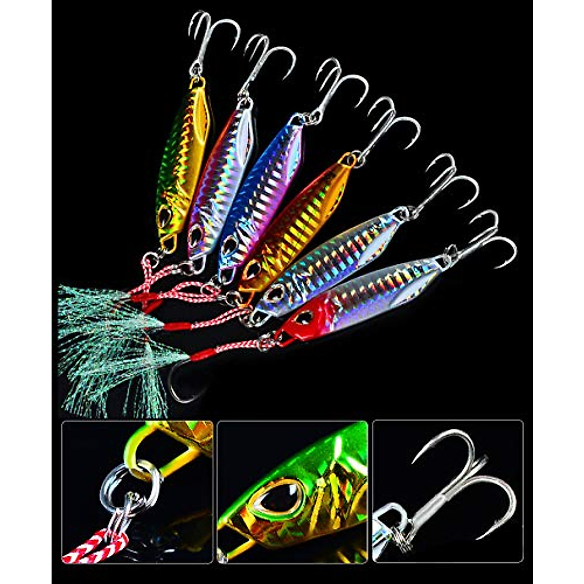 Jigging Lures Fishing, 30g Slow Jig Baits, Offshore Micro Jigs for Tuna King Sna Grouper Bass, Metal Jig with Treble Hook and Assist Hooks 7Pieces/6Pieces