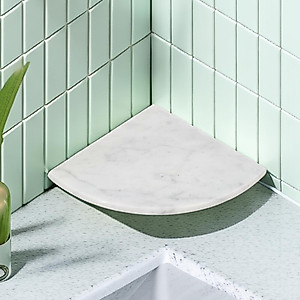 Jusmioke 9 Inch Marble Corner Shower Shelf for Shower Room, Both Side Honed Finish, Bathroom Wall Mounted (Carrara White - 1pcs)