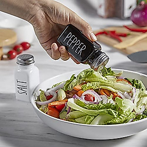 Bivvclaz Salt and Pepper Shakers Set, Cute Glass Spice Shaker with Stainless Steel Lid, Black and White Kitchen Table Decor and Accessories for Counter, for Kitchen Wedding Gifts, 2.7oz Each