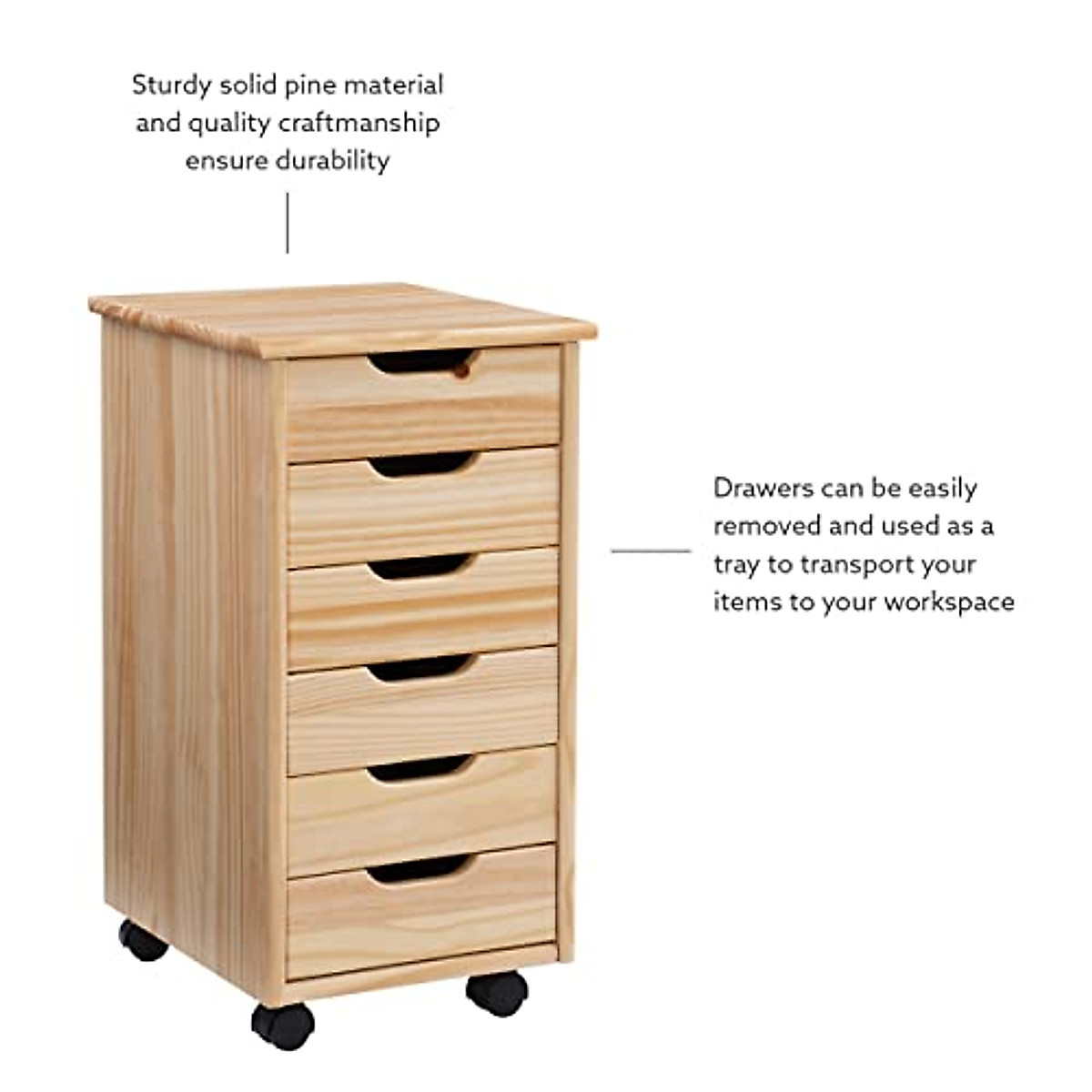 Linon Home Decor Products Corinne Six Drawer Storage, Natural Rolling Cart