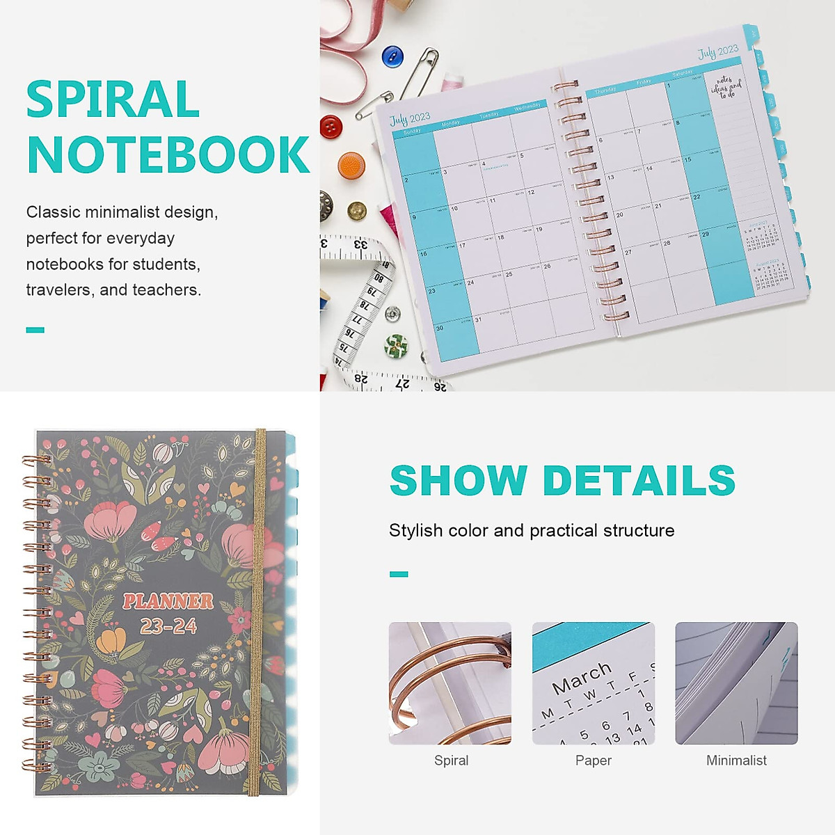 Cabilock 2023 Agenda Book Spiral Notepad Note Taking Notebook Work Notepad Floral Note Pads Planner Notebook Writing Journal Notebook Note Supplies Office Accessory Time Management Notepad