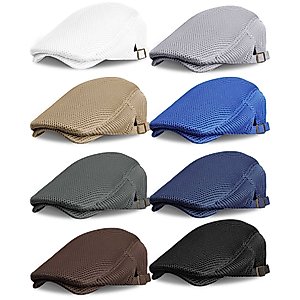 Chuarry 8 Pack Men's Mesh Flat Cap Breathable Summer Newsboy Hat Cabbie Driving Hats for Men