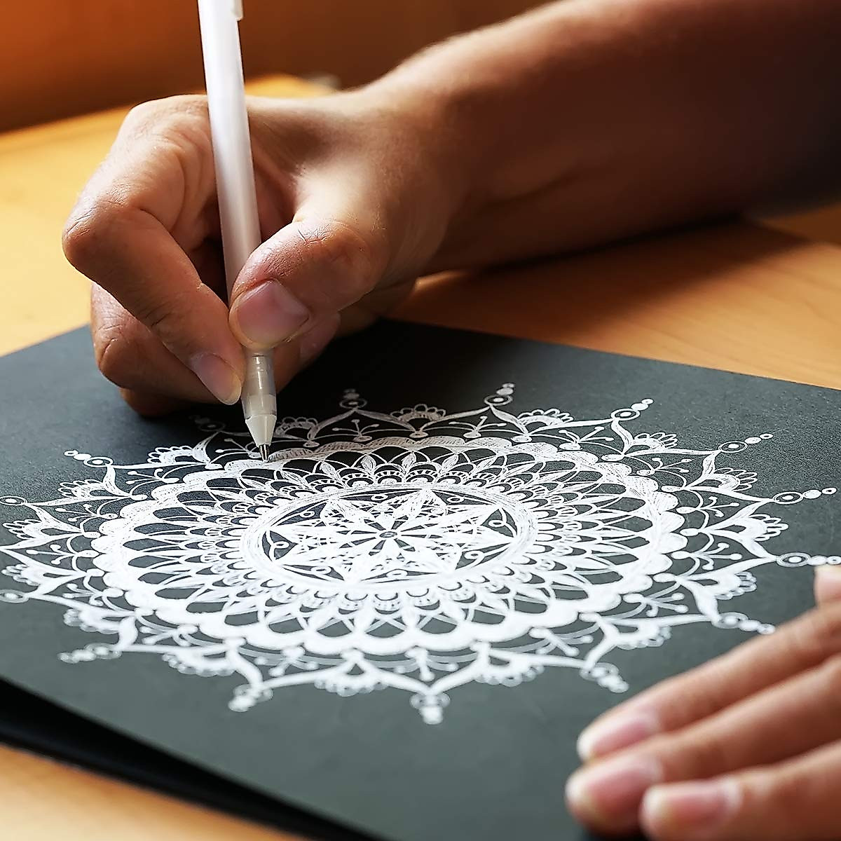 White Gel Pen Set - 0.8 mm Extra Fine Point Pens Gel Ink Pens for Black Paper Drawing, Sketching, Illustration, Card Making, Bullet Journaling, Pack of 6