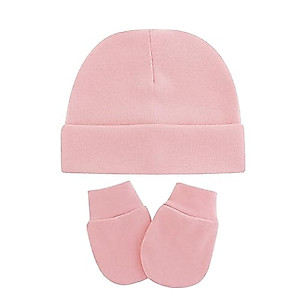 4 Sets Newborn Baby Caps Mittens Sleeping Hat and Gloves Beanie Infant Hats with Bow Baby Scratch Mitten Gloves for Boys Girls, Type 4