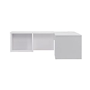 SEI Furniture Flynn Floating Wall Mount Corner Desk - Storage Cubbies - Pure White Finish