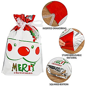 Bowount Christmas Drawstring Gift Bags 43pcs Assorted Sizes Christmas Bags Wrapping Sacks Pouches Santa Goody Bags with Squared Bottom in 4 Sizes and 8 Designs for Xmas Holiday Presents Party Favor