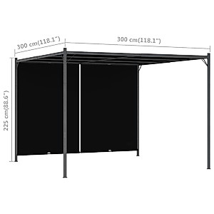 vidaXL Pergola, Outdoor Pergola with Adjustable Roof, Lean to Pergola with Retractable Sliding Canopy for Deck Porch Garden Yard, Anthracite