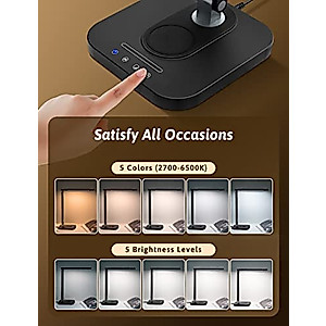 Gteetoo LED Desk Lamp with Wireless Fast Charger, Office Desk Light with USB Charging Port, 5 Color Temperatures & 5 Brightness Levels, Night Light Mode, 1 Hour Timer, Black