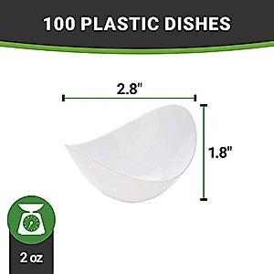 Restaurantware 2 Ounce Sauce Dishes 100 Oval Dipping Cups - Mini Sized Disposable White Plastic Soy Sauce Bowls Unique Design For Appetizers Sauces Small Bites At Buffets Or Parties