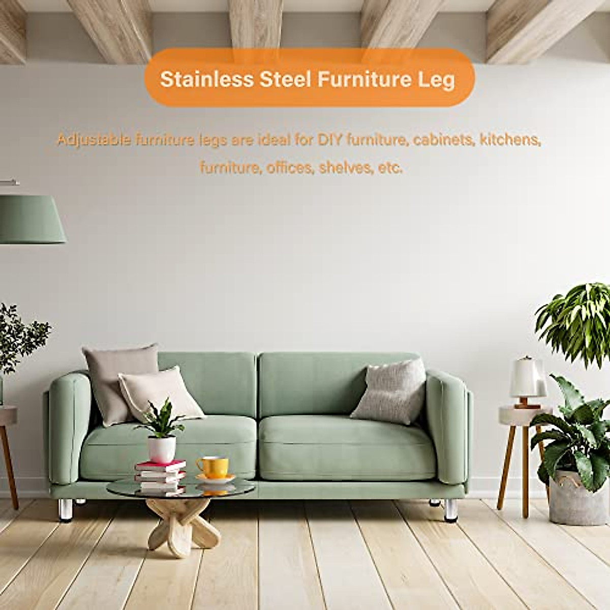 BQLZR Stainless Steel Kitchen Adjustable Feet Round 2" Dia Furniture Leg with 16 Screws and a Screwdriver Pack of 4