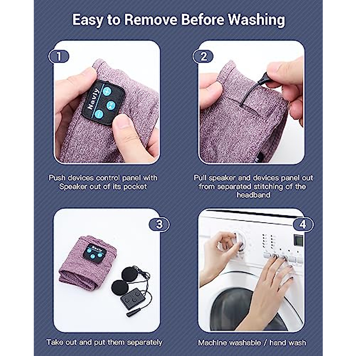 Navly Sleep Headphones Bluetooth Headband Headphones, Ultra-Long Play Time Sleeping Headphones with Built in HD Hi Fi Speakers, Perfect for Workout, Yoga, Travel, Meditation