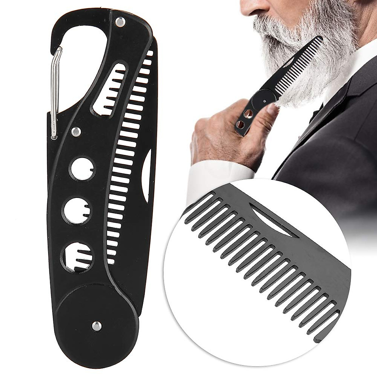 Men Mustache Beard Comb Stainless Steel Foldable Antioxidant Beard Comb for Travel and Daily Use Portable Shaving Comb with Opening Function