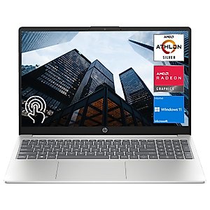 HP Essential 15z Laptop, 15.6" HD Touchscreen, AMD Athlon Silver 7120U, 8GB RAM, 256GB SSD, Webcam, HDMI, Backlit Keyboard, Wi-Fi 6, Windows 11 Home, Silver