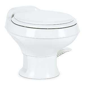 Dometic 301 Toilet Low Profile 13.5" Height- White, 301-SS/RT/WHITE, Full Size Residential Style, Clean and Watertight Triple Jet Rinse with Foot Pedal