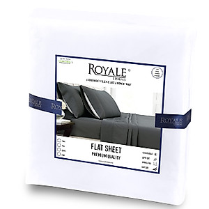 Royale Linens California King Flat Sheet - Ultra Soft Brushed 1800 Microfiber Flat Sheets Only - Wrinkle Free & Stain Resistant - Hotel Quality Top Sheet for Bed (King Cal, White)